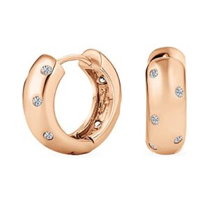 zig zag bezel set cubic zirconia wide kpop huggie hoop earrings for women for rose gold plated .925 sterling silver