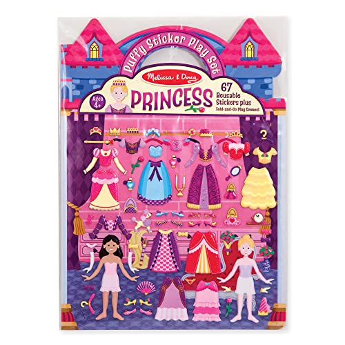 Melissa & Doug Puffy Sticker Set: Princess - 67 Reusable Stickers - Kids Fashion Activities, Restickable Princess Sticker Book, Puffy Princess Stickers For Kids Ages 4+