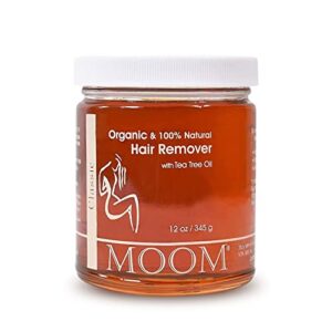 moom - organic hair remover, all-natural sugar wax for underarm, bikini, brazilian, face and leg, soft wax for sensitive skin, wax beads alternative, at-home hair removal wax for women and men, 12 oz