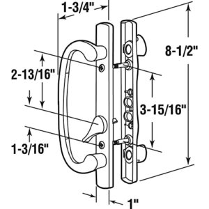 Prime-Line C 1280 Mortise Style Sliding Patio Door Handle Set - Replace Old or Damaged Door Handles Quickly and Easily – White Diecast, Non-Keyed, Fits 3-15/16 In. Hole Spacing (1 Set)