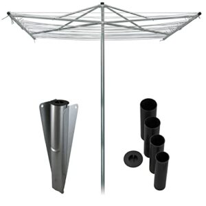 strata heavy duty parallel rotary outdoor drying rack - 184 feet umbrella clothesline dryer, aluminum & steel frame outside clothes drying rack, silver