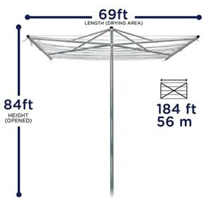 Strata Heavy Duty Parallel Rotary Outdoor Drying Rack - 184 Feet Umbrella Clothesline Dryer, Aluminum & Steel Frame Outside Clothes Drying Rack, Silver