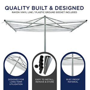 Strata Heavy Duty Parallel Rotary Outdoor Drying Rack - 184 Feet Umbrella Clothesline Dryer, Aluminum & Steel Frame Outside Clothes Drying Rack, Silver