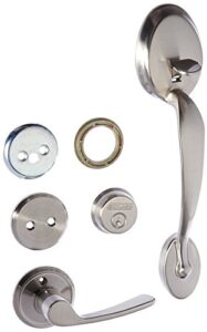 schlage f93ply619mer(rh) plymouth dummy door handle set with merano right hand interior, satin nickel