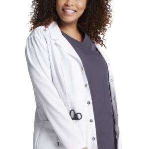 Dickies Xtreme Stretch 28" Stretch Womens Snap Front Lab Coat 82400, M, White