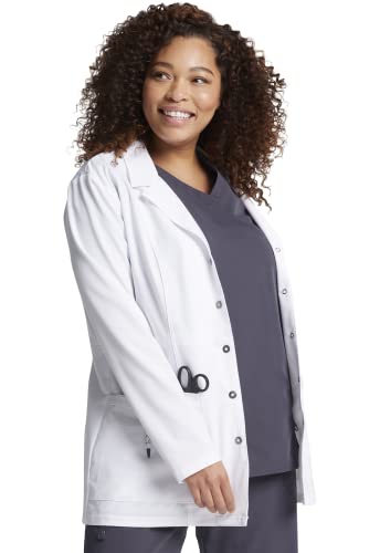 Dickies Xtreme Stretch 28" Stretch Womens Snap Front Lab Coat 82400, M, White