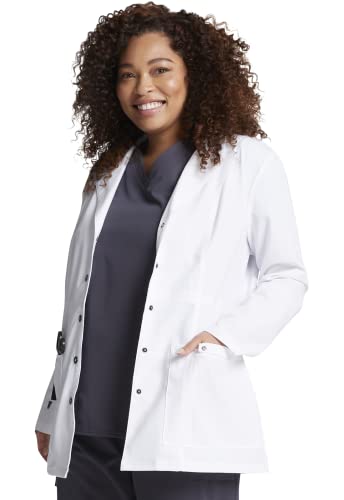 Dickies Xtreme Stretch 28" Stretch Womens Snap Front Lab Coat 82400, M, White