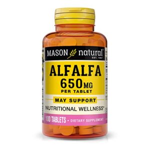 mason natural alfalfa 650 mg (10 grain) - excellent source of vitamin k, balanced nutritional support, 100 tablets