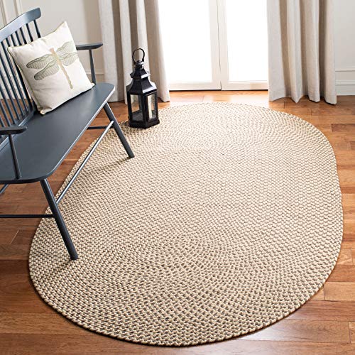 SAFAVIEH Braided Collection 4' x 6' Oval Beige/Brown BRD173A Handmade Country Cottage Reversible Cotton Area Rug