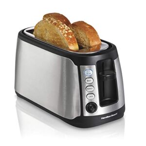 hamilton beach extra wide slot toaster with shade selector, bagel, keep warm and defrost settings, auto-shutoff and cancel button, 4 slice, stainless steel