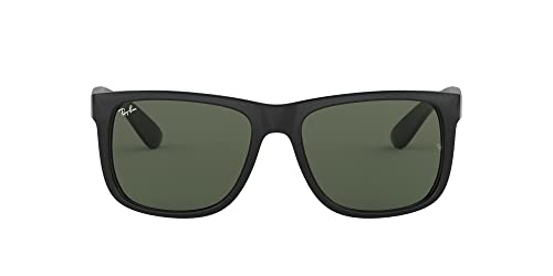 Ray-Ban RB4165 Justin Rectangular Sunglasses, Black/Dark Green, 55 mm