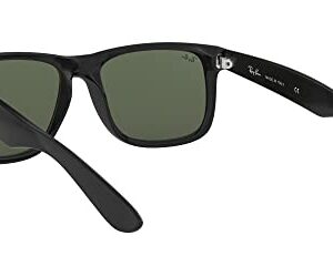 Ray-Ban RB4165 Justin Rectangular Sunglasses, Black/Dark Green, 55 mm