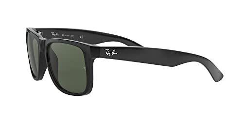 Ray-Ban RB4165 Justin Rectangular Sunglasses, Black/Dark Green, 55 mm