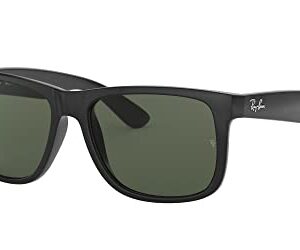 Ray-Ban RB4165 Justin Rectangular Sunglasses, Black/Dark Green, 55 mm