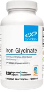 xymogen iron glycinate - gentle, highly absorbable iron supplement for women + men - 29mg patented iron bisglycinate chelate supports healthy ferritin and hemoglobin levels (120 iron capsules)