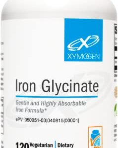 XYMOGEN Iron Glycinate - Gentle, Highly Absorbable Iron Supplement for Women + Men - 29mg Patented Iron Bisglycinate Chelate Supports Healthy Ferritin and Hemoglobin Levels (120 Iron Capsules)