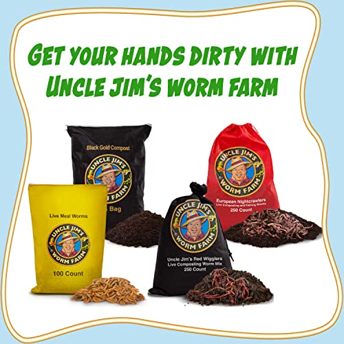 Uncle Jim's Worm Farm Red Wiggler Live Composting Worms Mix for Garden Soil or Fishing | Pack of Compost Improves Structure and Quality Healthier Gardens 250 Count