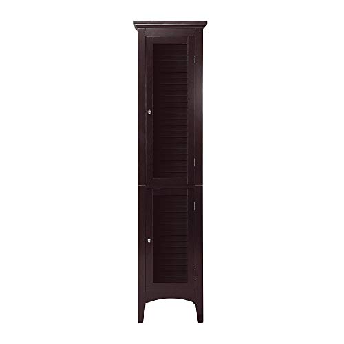 Teamson Home Glancy Tall Slim Freestanding Double Tier Floor Linen Cabinet with 1 Adjustable and 3 Fixed Interior Shelves 5 Storage Spaces and 2 Louvered Doors, Dark Espresso