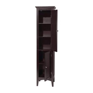 Teamson Home Glancy Tall Slim Freestanding Double Tier Floor Linen Cabinet with 1 Adjustable and 3 Fixed Interior Shelves 5 Storage Spaces and 2 Louvered Doors, Dark Espresso