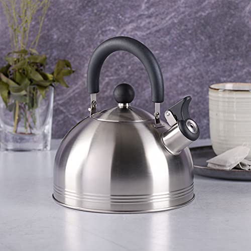 Mr. Coffee Carterton Stainless Steel Whistling Tea Kettle, 1.5-Quart, Mirror Polish