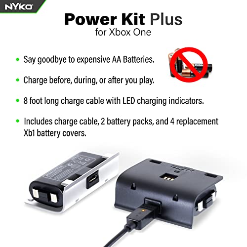 Nyko Xbox One Power Kit Plus - Rechargeable Battery Kit with 2 Batteries, Black & White Covers, 8-foot Micro-USB Charge Cable - Ultimate Xbox Accessories - Power, Cable, & Replacement Battery Doors