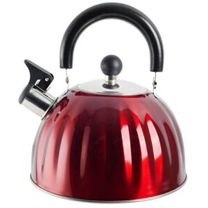 mr. coffee twining 2.1 quart pumpkin shaped stainless steel whistling tea kettle, metallic red