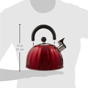 Mr. Coffee Twining 2.1 Quart Pumpkin Shaped Stainless Steel Whistling Tea Kettle, Metallic Red