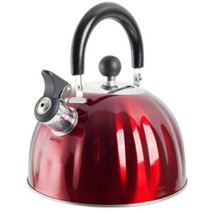 Mr. Coffee Twining 2.1 Quart Pumpkin Shaped Stainless Steel Whistling Tea Kettle, Metallic Red