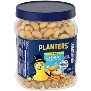 planters salted cashew halves & pieces, party snacks, plant-based protein, 26 oz canister