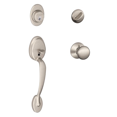 Schlage, Satin Nickel Single Cylinder Handleset and Plymouth Knob, (F60 PLY 619), No Size