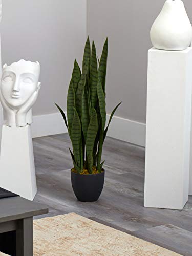 Nearly Natural, Green 4855 35in. Sansevieria with Black Planter