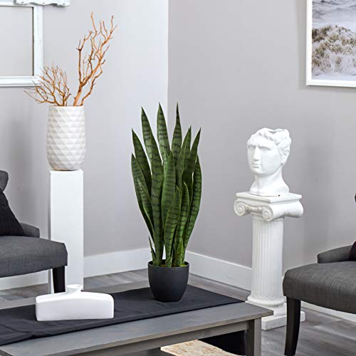 Nearly Natural, Green 4855 35in. Sansevieria with Black Planter