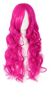 mapofbeauty 70cm long pink wavy cosplay party curly wig (rose red)