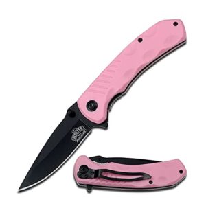 master usa – spring assisted folding knife – black stainless steel blade, pink nylon fiber handle with pocket clip, tactical, edc, self defense- mu-a002pk