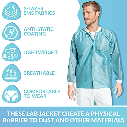 ValuMax 3530TEXS Easy Breathe Cool and Strong, No-Wrinkle, Professional Disposable SMS Hip Length Jacket, Teal, XS, Pack of 10