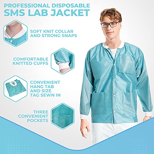 ValuMax 3530TEXS Easy Breathe Cool and Strong, No-Wrinkle, Professional Disposable SMS Hip Length Jacket, Teal, XS, Pack of 10