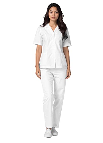 Adar Universal Scrubs for Women - Lapel Collar Scrub Top - 605 - White - S