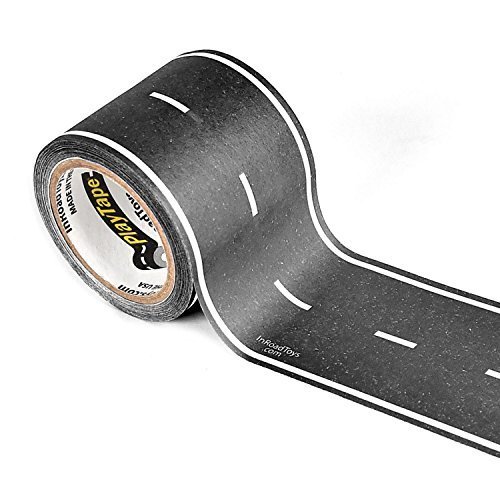 PlayTape Road Tape for Toy Cars - Sticks to Flat Surfaces, No Residue; 2 inch Wide x 30 ft Black Road