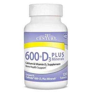 21st century calcium 600 plus d plus minerals caplets, 120count (27498)