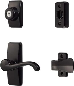 ideal security handle set with latch and keyed deadbolt, screen door handle, storm door handle, black