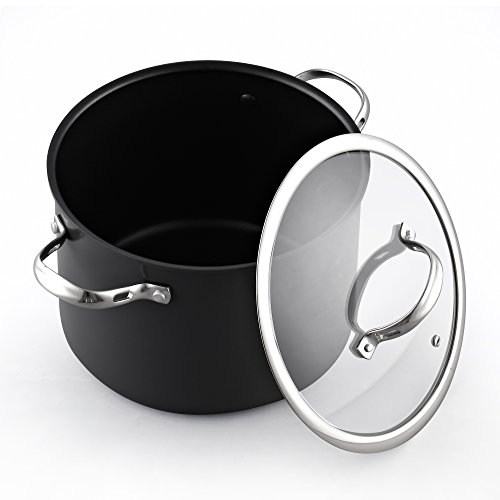 Cooks Standard Stockpot Dutch Oven Casserole with Glass Lid, 8-Quart Classic Hard Anodized Nonstick Soup Pot, Black