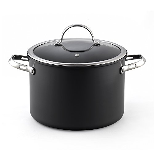 Cooks Standard Stockpot Dutch Oven Casserole with Glass Lid, 8-Quart Classic Hard Anodized Nonstick Soup Pot, Black