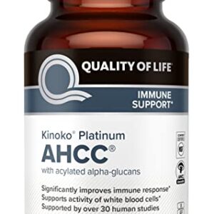 Quality of Life Premium Kinoko Platinum AHCC Herbal Supplement, 750mg of AHCC per Capsule, for Immune Support, Liver Function, Maintains Natural Killer Cell Activity, 1 Pack, 60 Veggie Capsules