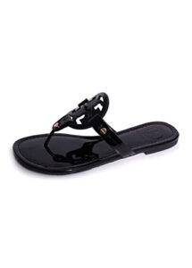 tory burch women's miller patent thong sandal, black, 9 medium us