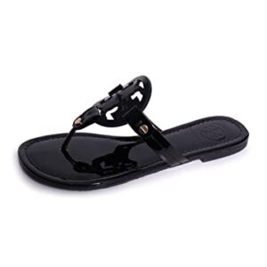 Tory Burch Women's Miller Patent Thong Sandal, Black, 9 Medium US