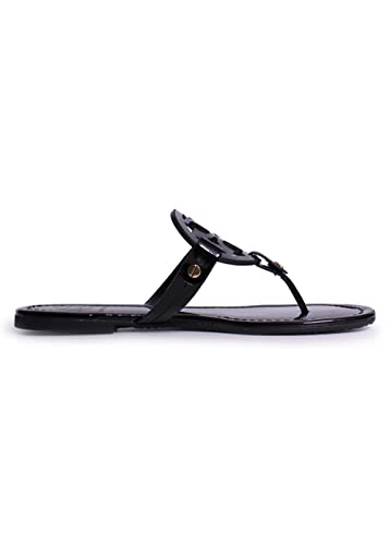 Tory Burch Women's Miller Patent Thong Sandal, Black, 9 Medium US