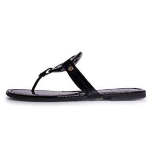 Tory Burch Women's Miller Patent Thong Sandal, Black, 9 Medium US