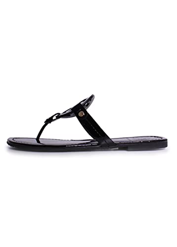 Tory Burch Women's Miller Patent Thong Sandal, Black, 9 Medium US