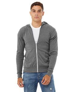 bella + canvas unisex triblend full-zip lightweight hoodie l grey triblend