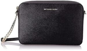 michael kors women's jet set crossbody leather bag, black, large